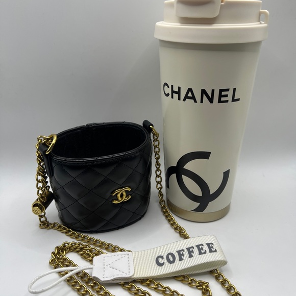 CHANEL | Bags | Chanel Black Quilted Cup Holder And Coffee Tumbler ...